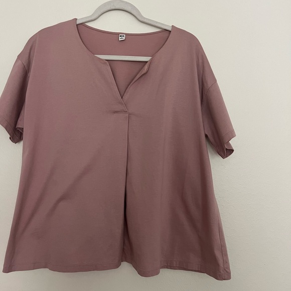 Uniqlo | Tops | Uniqlo Pink Blouse With Mandarin Collar And Relaxed Fit ...